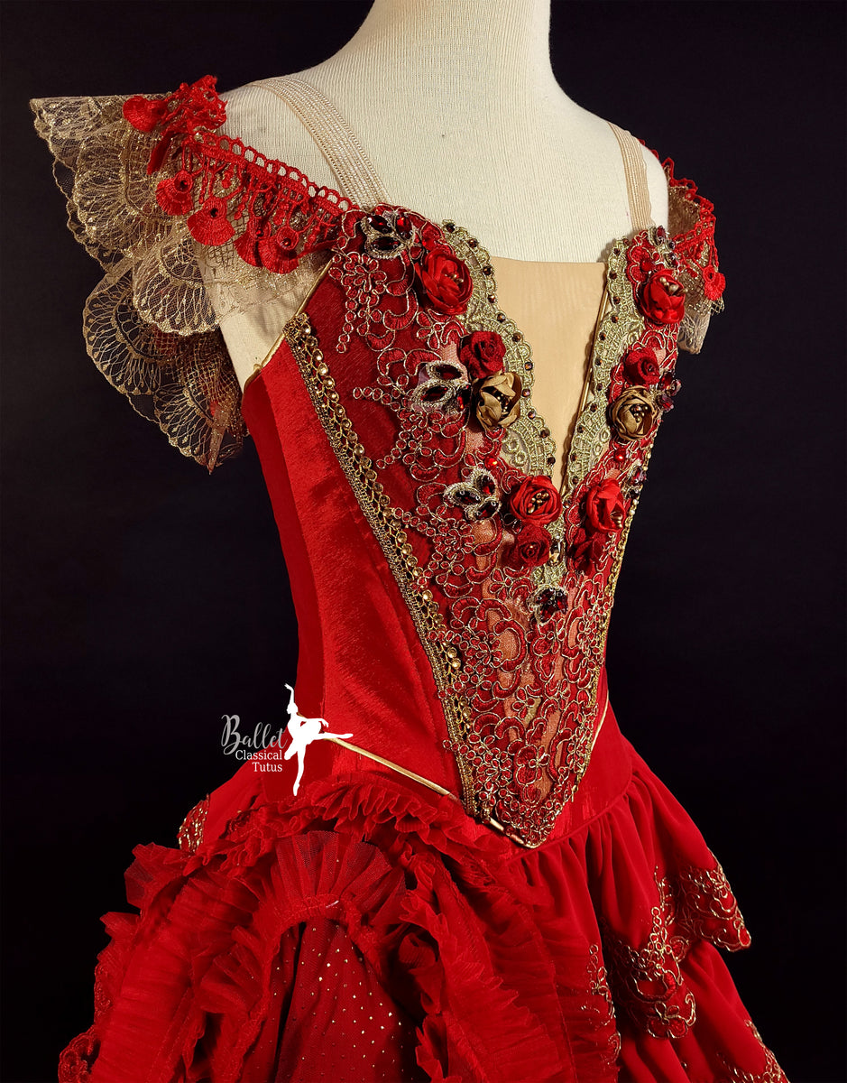 Kitri Act I Red And Gold Three Tiered Spanish Costume Classical Tutus